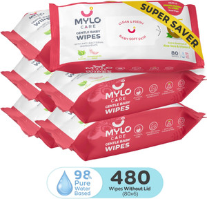 MYLO Baby Gentle Baby Wipes with 98% Pure Water, Organic Coconut Oil ...