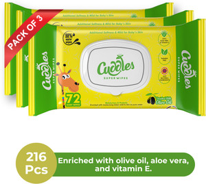 Cuddles SUPER WIPES with Lid - Enriched with Aloevera, Olive Oil and ...