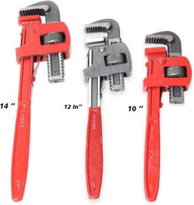 WallVilla Set Of 3 Pipe Wrenches (10in, 12in, 14in) Adjustable Head ...