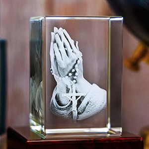 3D Laser Gifts Praying Hands 3D Photo Crystal Religious Pray Engraved ...