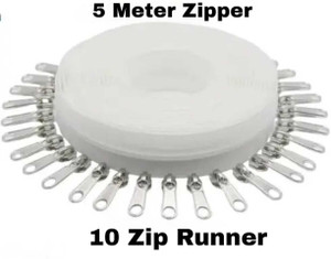 ZipPro Zipper Roll (#5) 5 Meter with 10 Zip Puller White Nylon Two Way ...