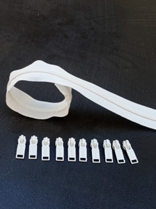 Togline ZIP NO. 3 ,5 MTR WHITE ZIP AND 10 RUNNER White Nylon, Plastic ...